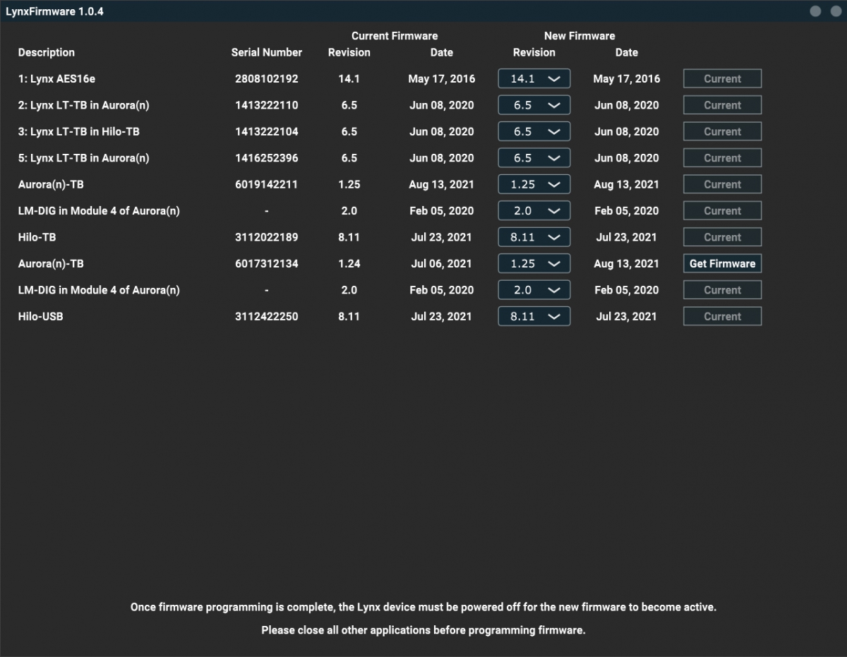 LynxFirmware Updater 1.0.7 - Downloads - Lynx Studio Technology, Inc.
